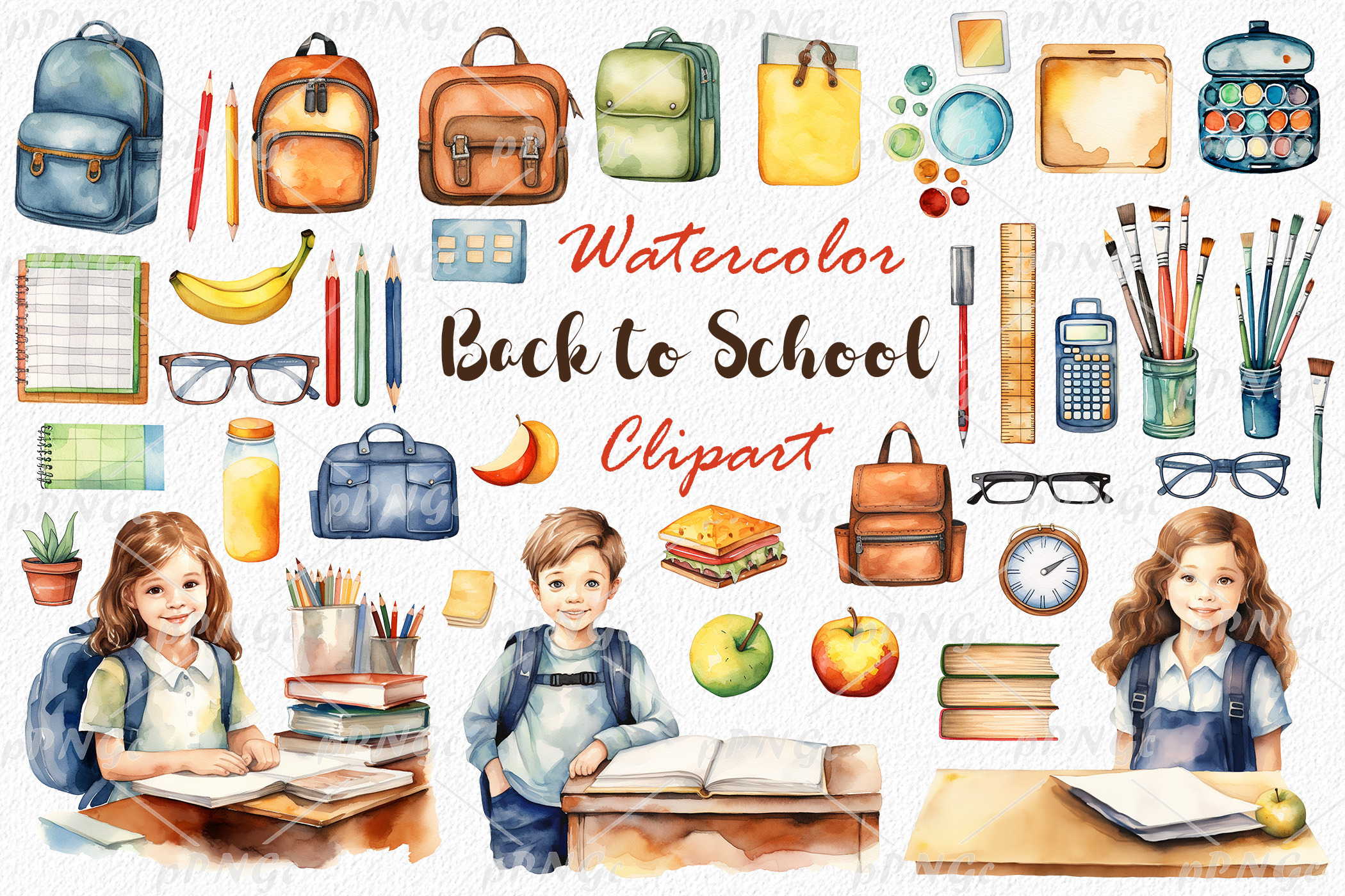 Back to School Watercolor Clipart, an Education Illustration by ...
