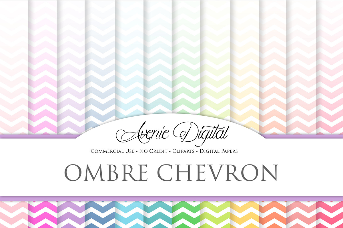 Ombre Chevron Digital Papers, a Pattern Graphic by Avenie Digital