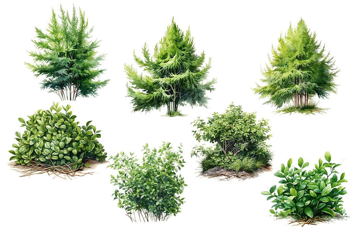 Watercolor clipart, Digital tree png, an Object Graphic by ...