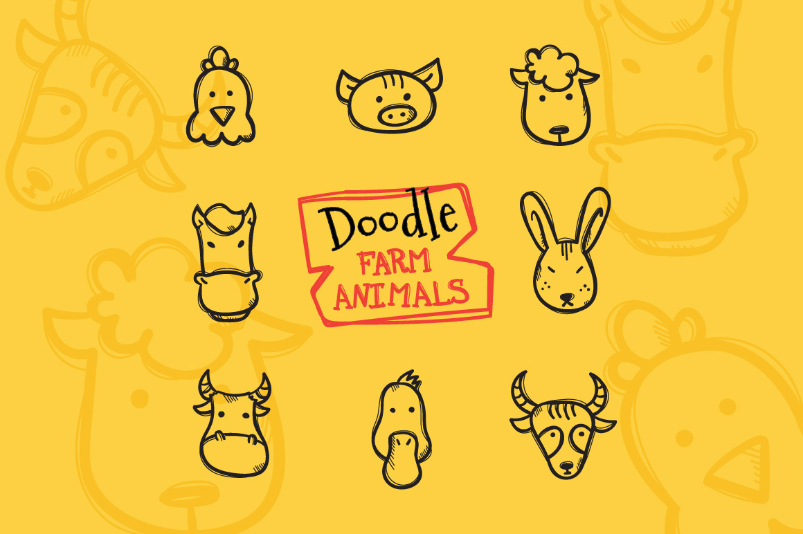 8 Doodle Icons. Farm Animals, an Outline Icon by Trapezoid