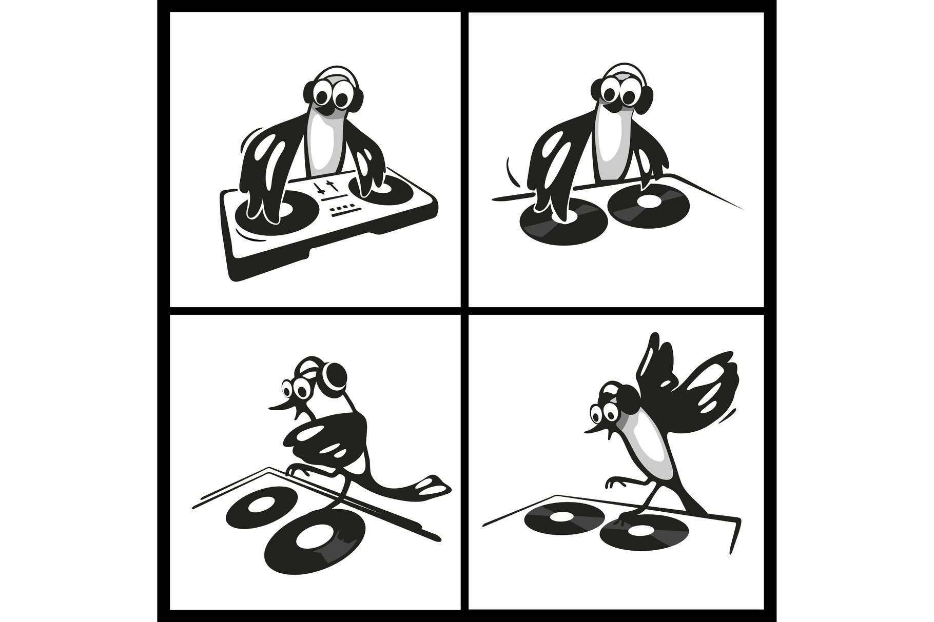 Bird DJ wearing headphones and, a Decorative Illustration by MoreVector