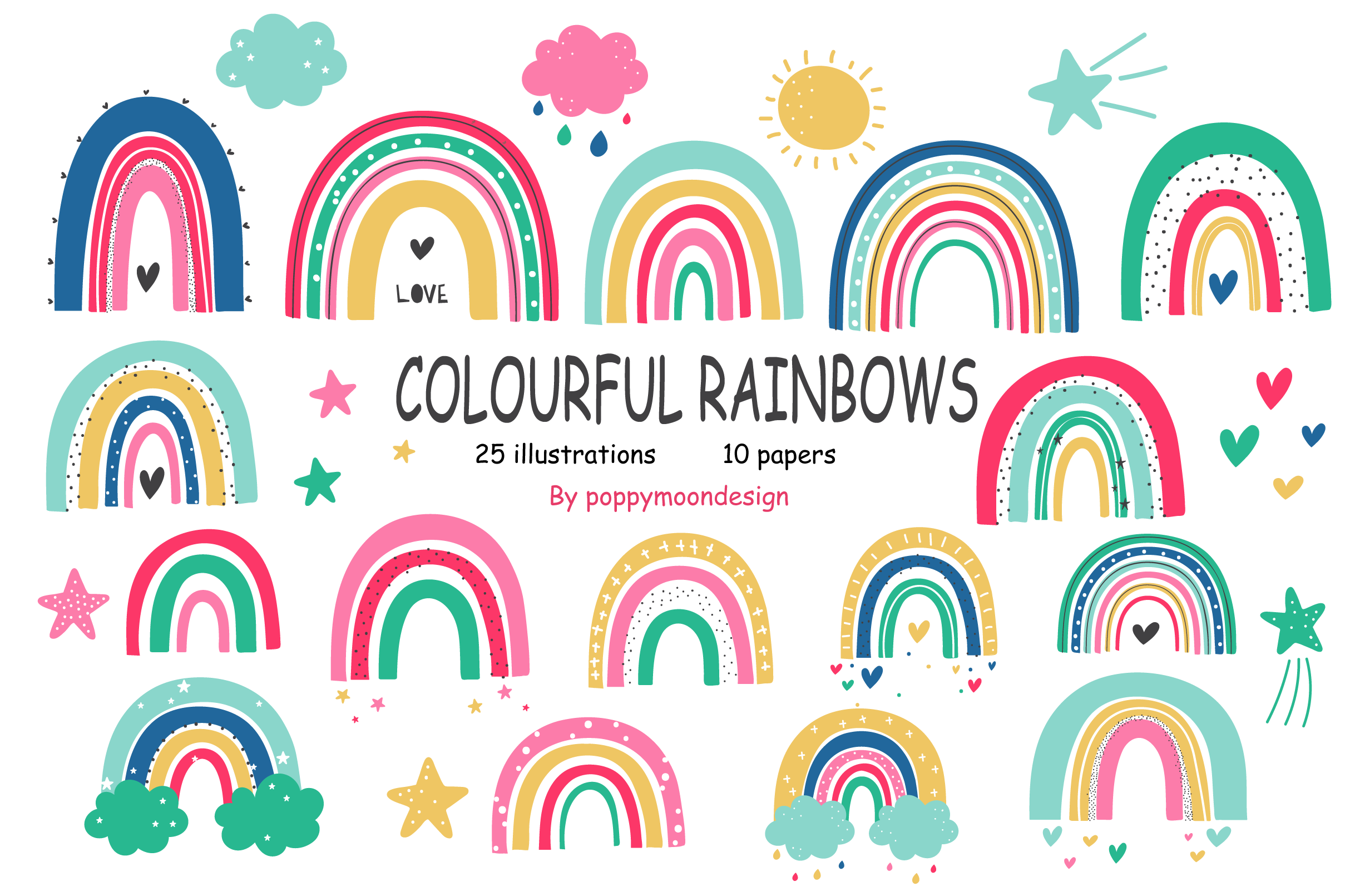 Colourful Rainbow set, a Decorative Illustration by Poppymoondesign