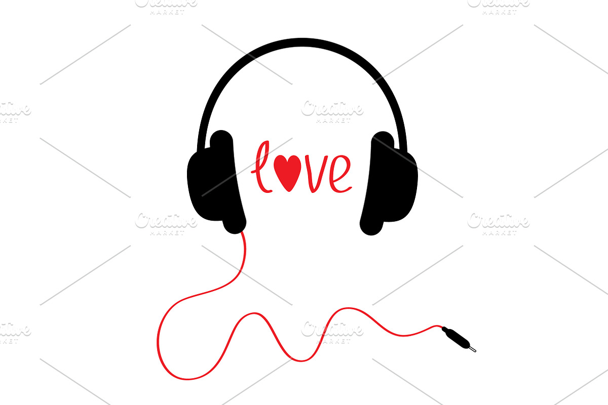 Black headphones. Love card, an Object Illustration by Worldofvector