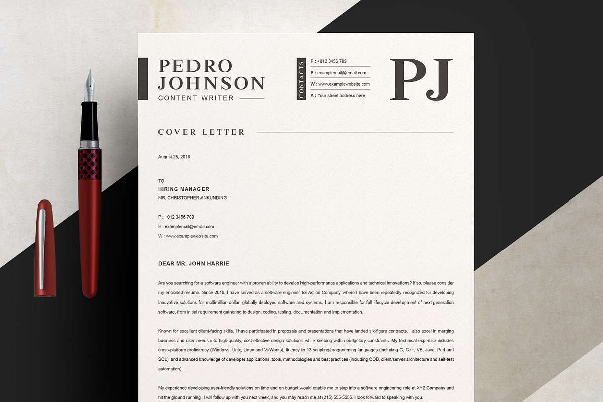 One Page Resume with Cover Letter, a Resume Template by ResumeInventor