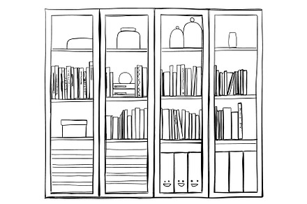 Books shelves sketch, an Illustration by Sketching