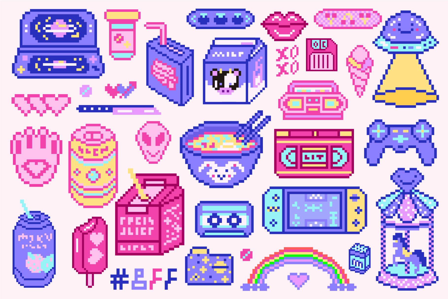 Pixel art 8 bit icons. Video arcades, an Object Illustration by Arthur ...