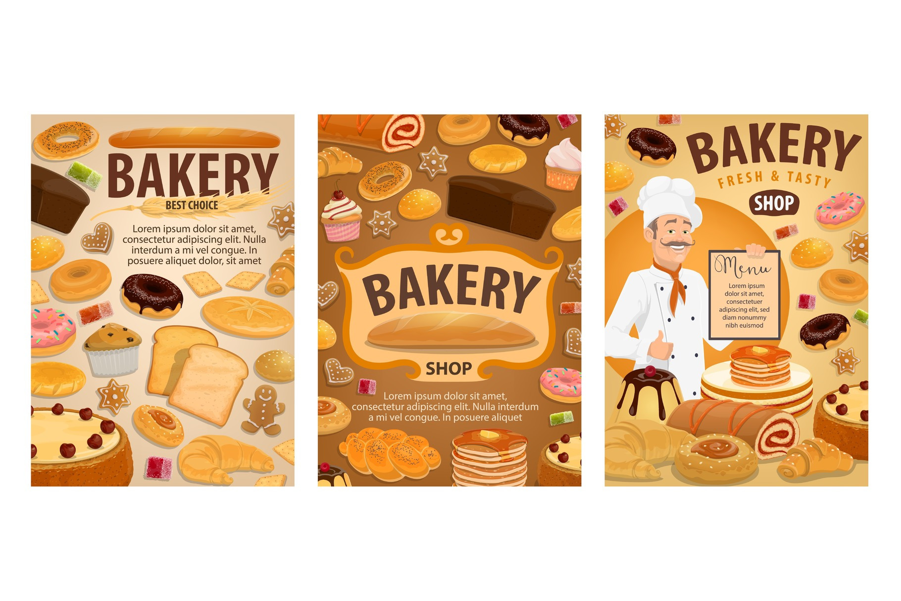 Baker, bread, croissant, buns, cakes, a Food Illustration by Vector ...