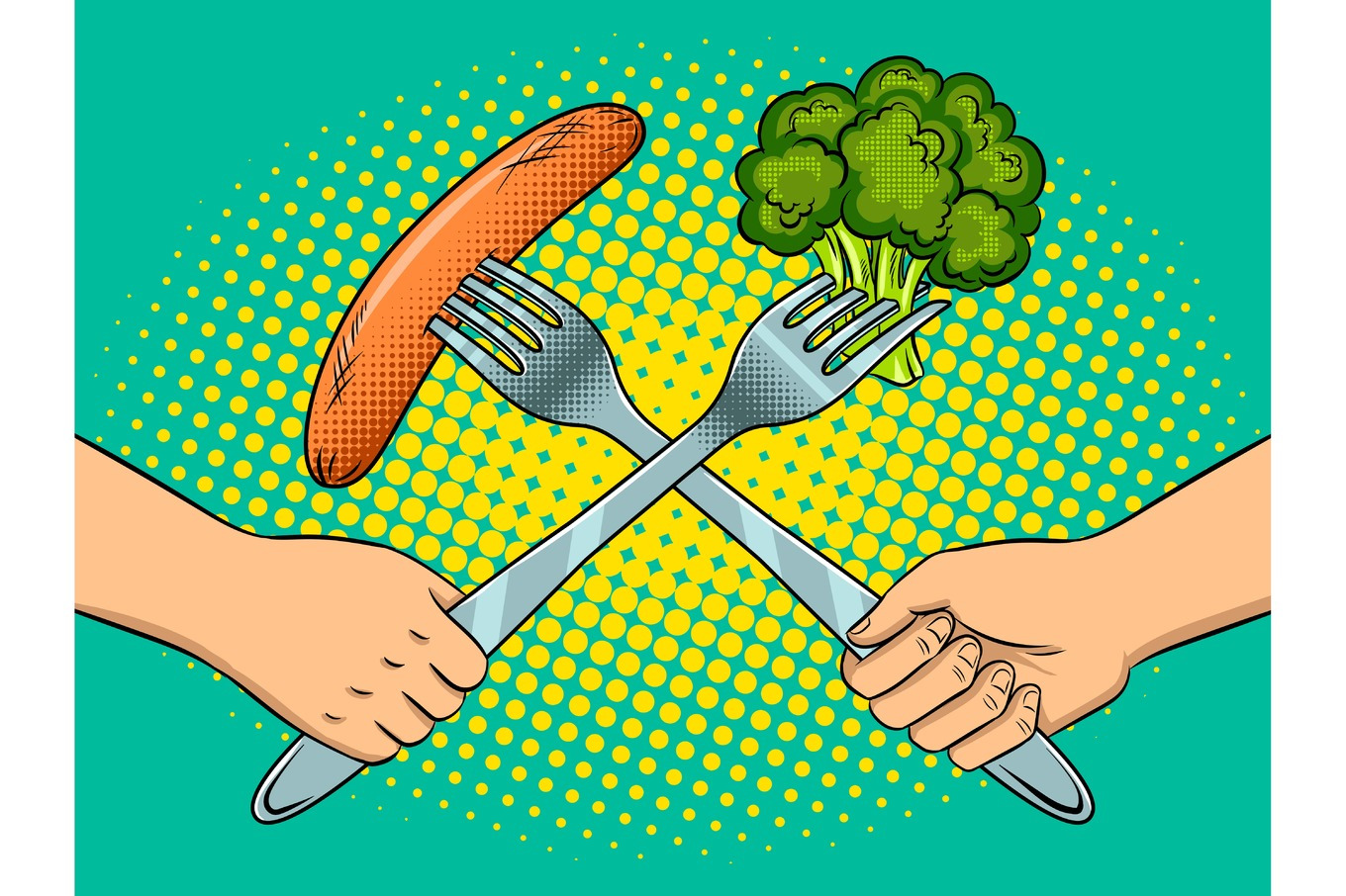 Fight on forks pop art vector illustration, a Decorative Illustration ...