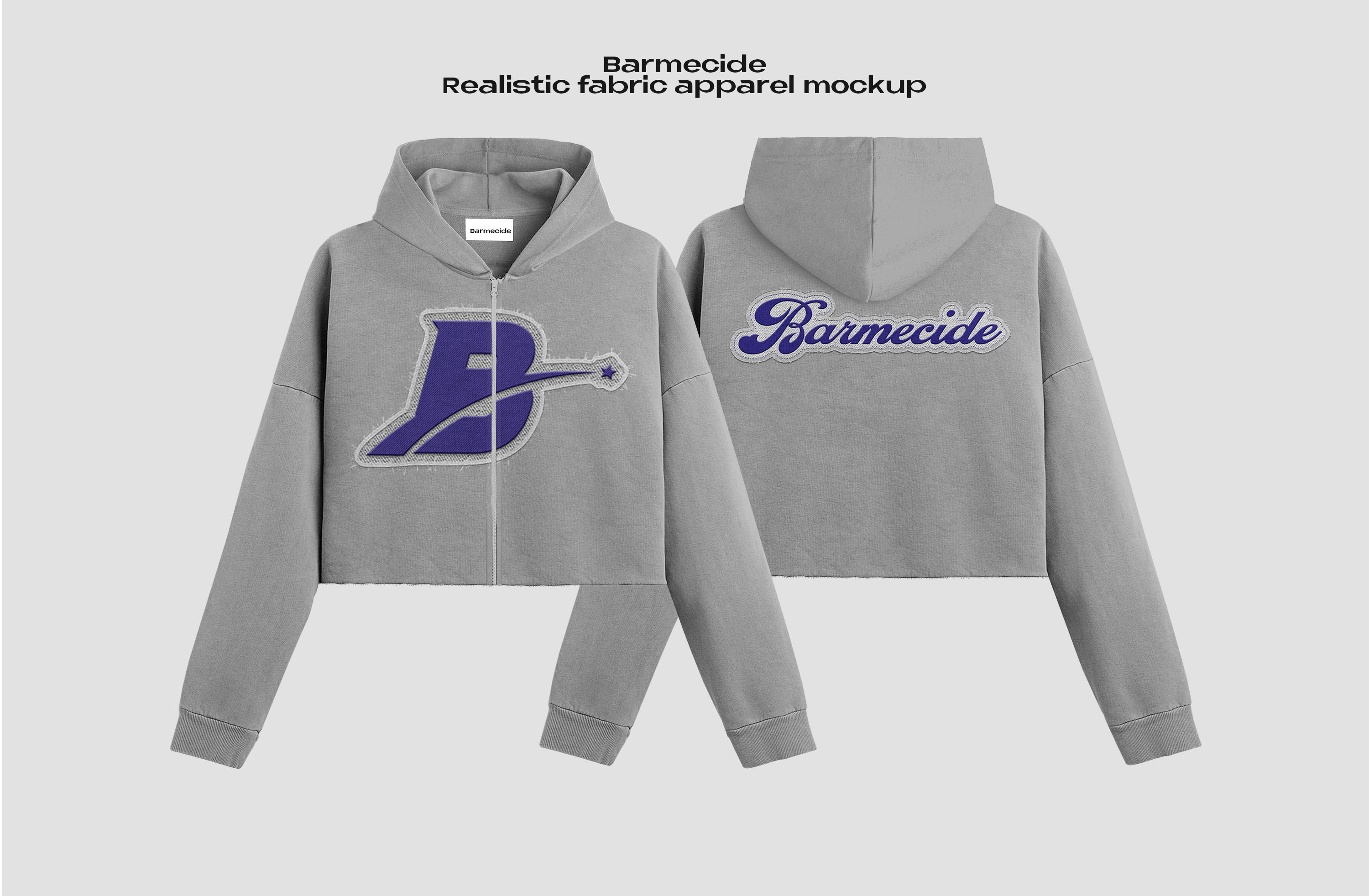 Cropped zip-up hoodie mockup, a Hoody Mockup by Barmecide Mockup Studio