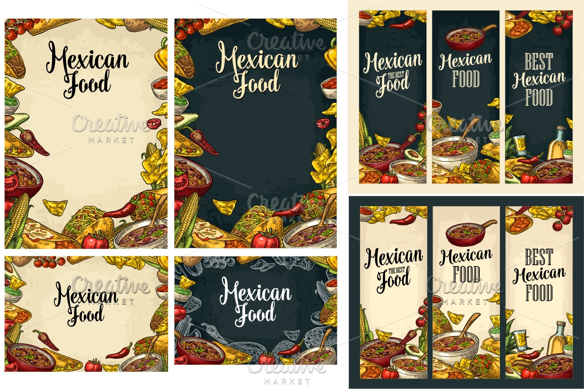 Mexican traditional food restaurant menu template with ingredient, a ...