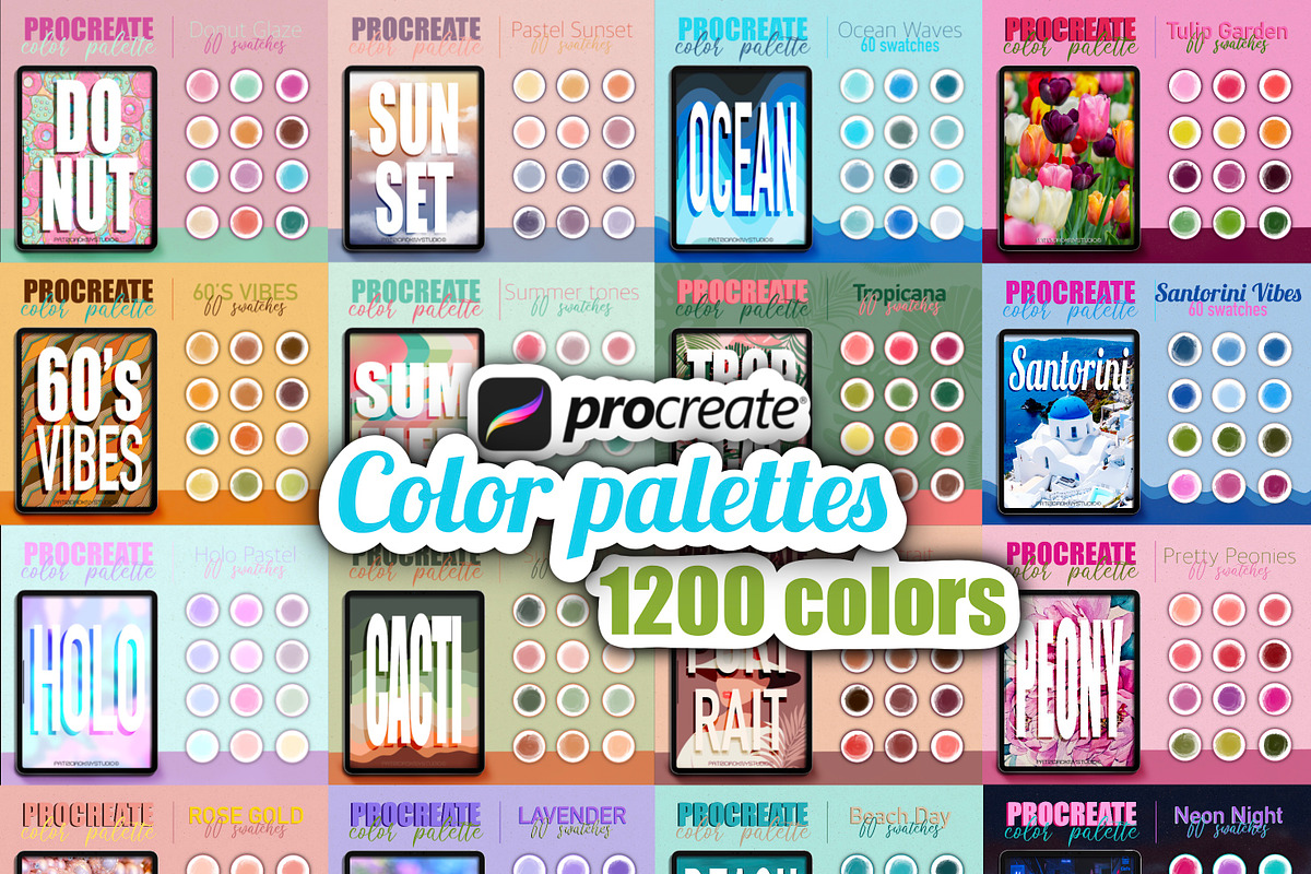 Procreate color palettes-1200 colors, a Palette Add-On by PDknyStudio