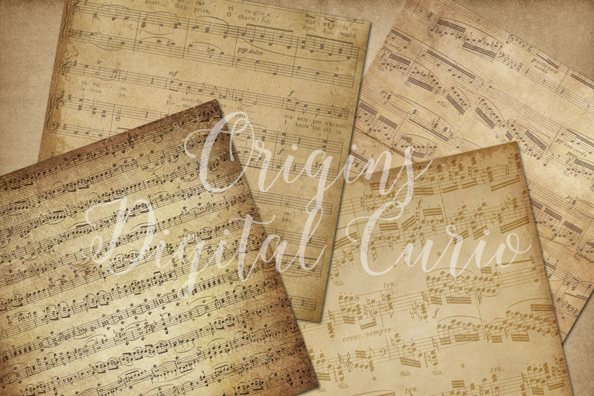 Vintage Sheet Music Digital Paper, a Texture Graphic by Digital Curio