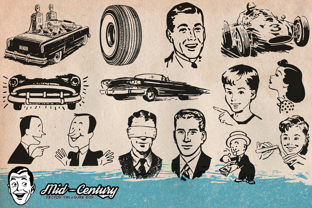 100 Retro Illustrations - Vol.2, an Illustration by Brigantine Designs