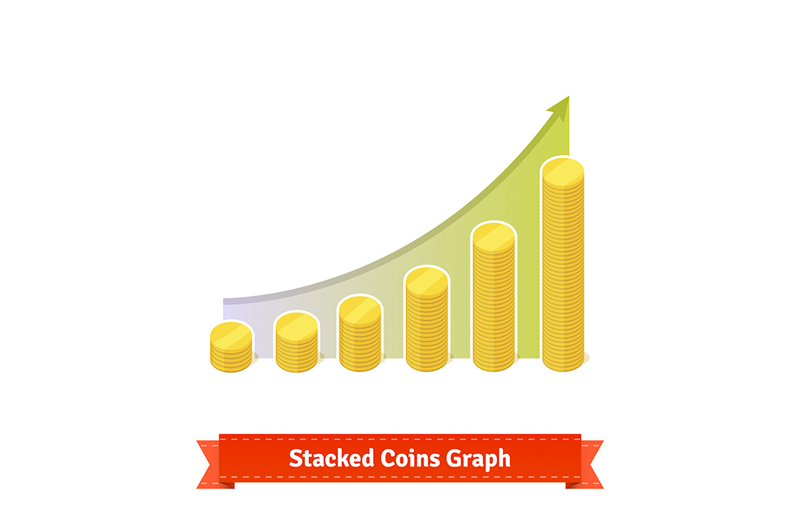 Stacked gold coins graph., a Finance Illustration by Iconicbestiary
