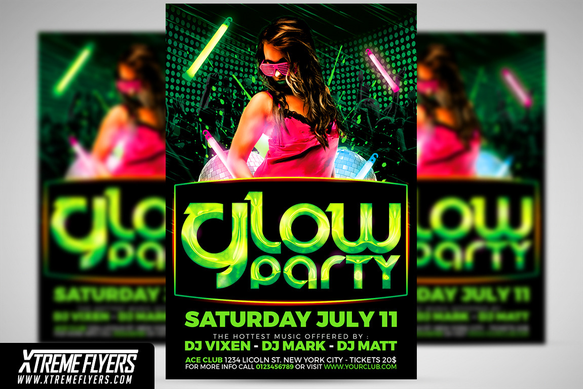 Glow Party Flyer Template, a Flyer Template by XtremeFlyers