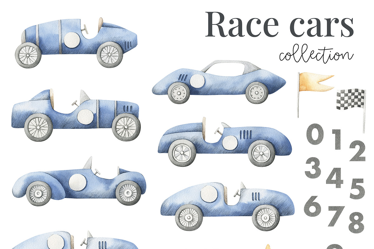 Race cars watercolor set, a Transportation Illustration by Alesya ...