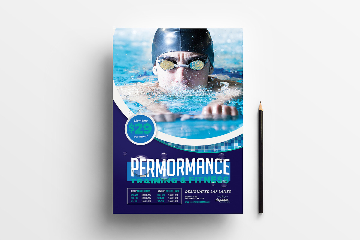 A4 Swimming Pool Poster Template, a Flyer Template by BrandPacks