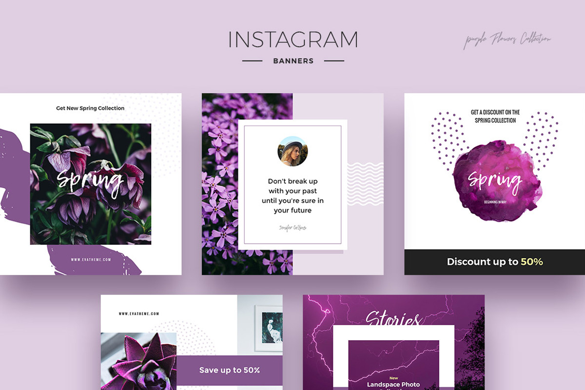 Purple Flowers Social Media Designs, a Social Media Template by Creatoly