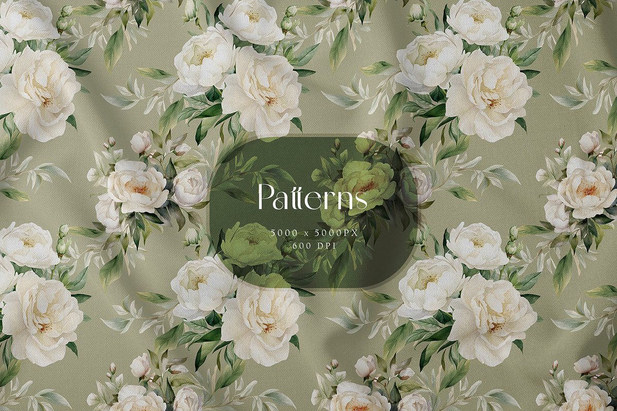 Watercolor wedding white peonies