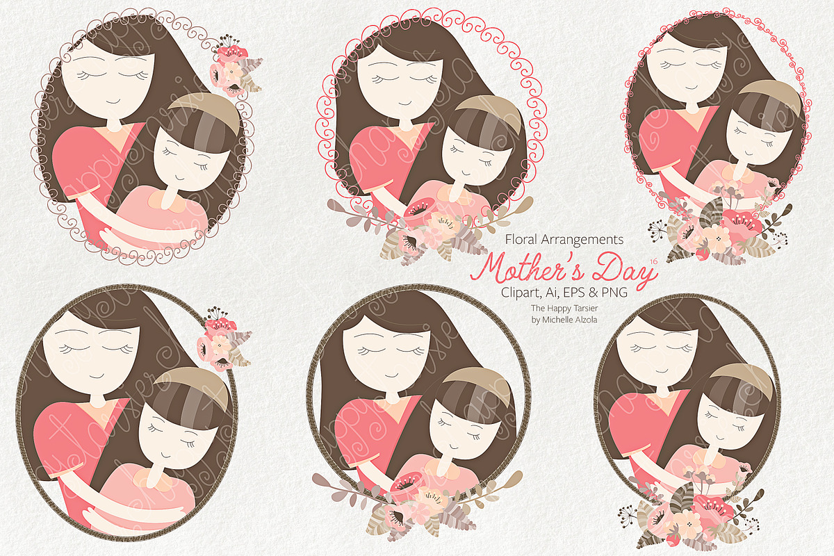 Mother's Day Clipart & Vector #16, an Illustration by Michelle Alzola