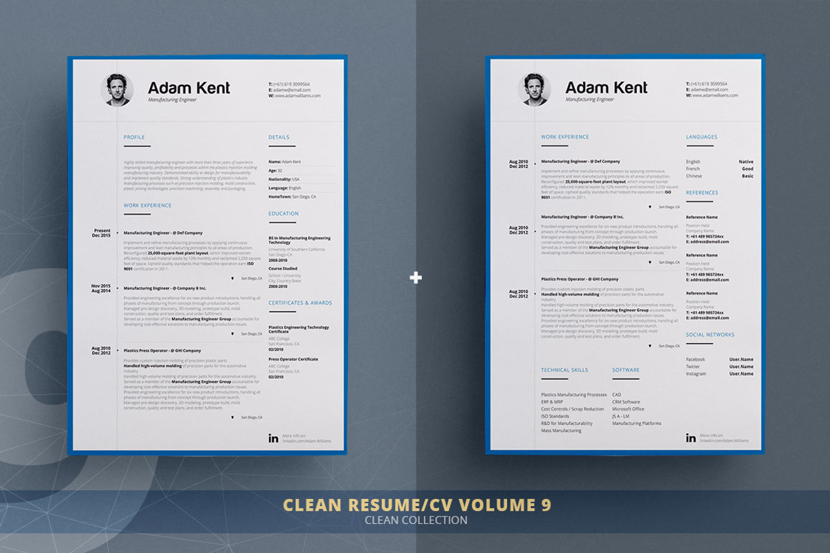 Resume/Cv Bundle - Clean Collection, a Resume Template by TheResumeCreator