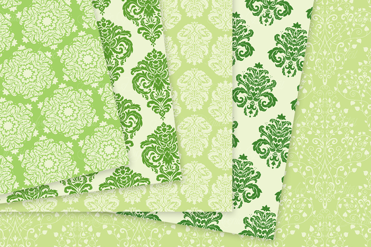 28 Green Damask Digital Papers, a Pattern Graphic by Avenie Digital