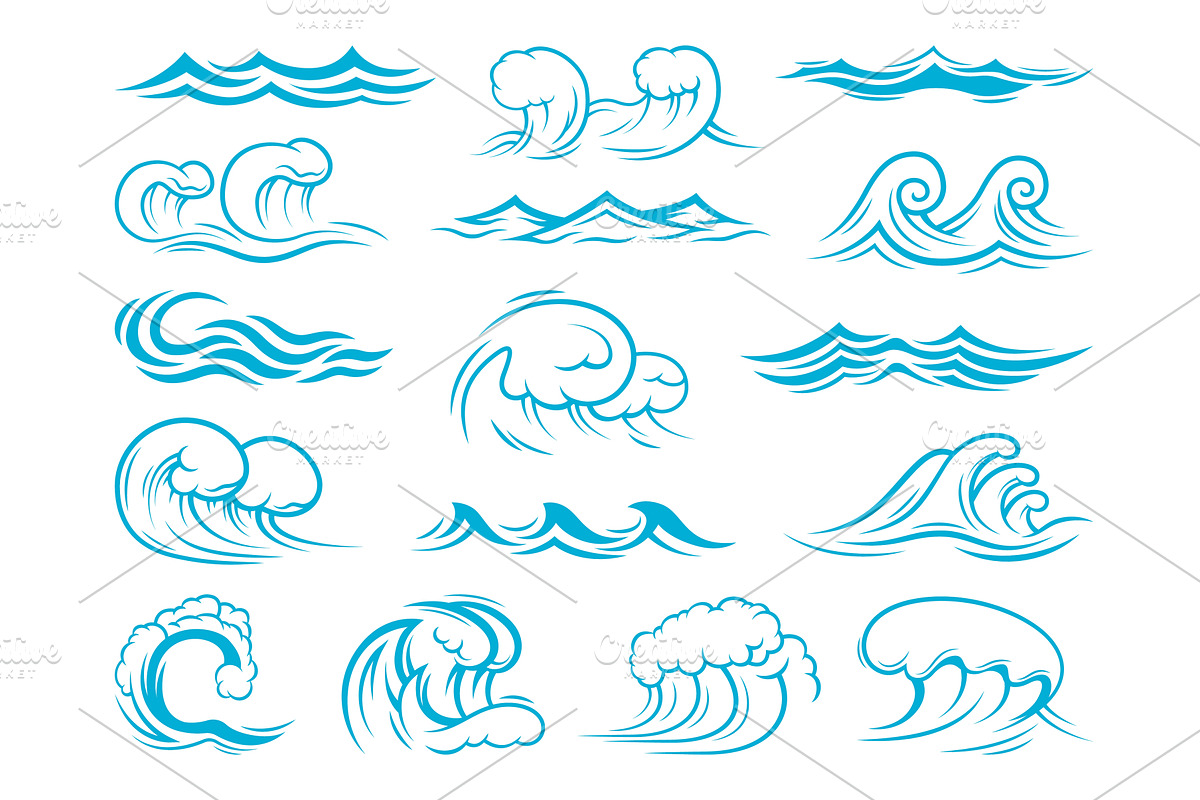 Sea and ocean wave icons, an Illustration by Vector Tradition ...