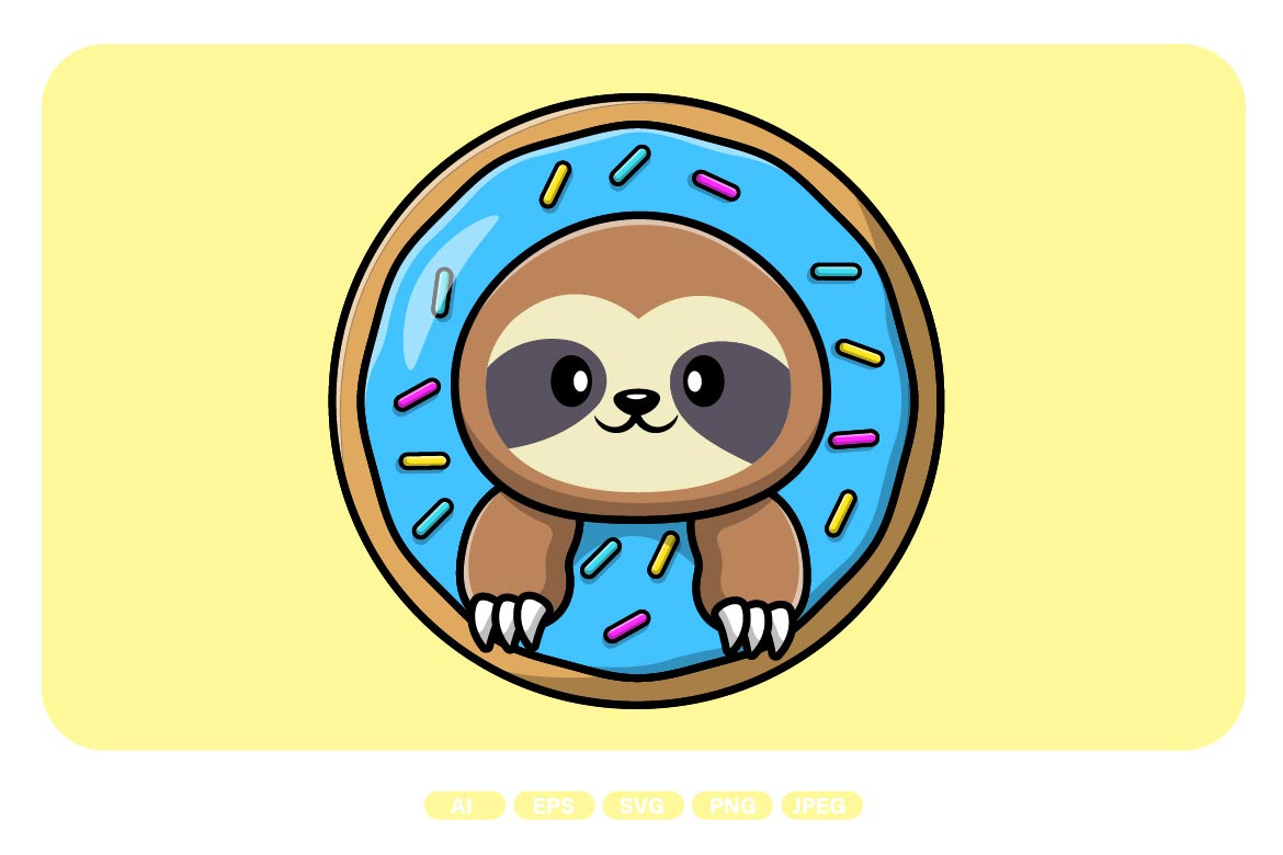Cute Sloth In Doughnut, an Animal Illustration by mokshalabs
