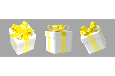 White gift box with golden ribbon | 3D Objects ~ Creative Market