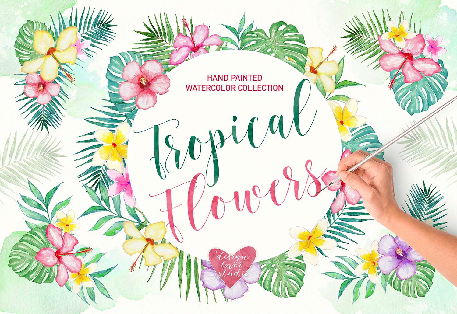 Watercolor tropical collection, an Illustration by designloverstudio