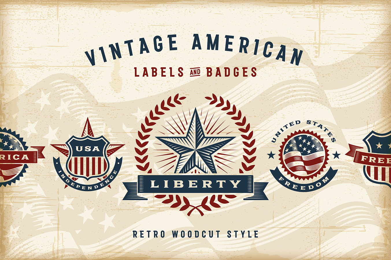 Vintage American Labels Set, a Texture Illustration by Retro Graphics