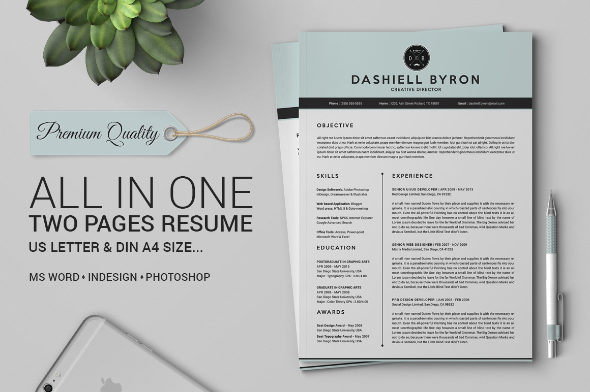 All in One Two Pages Resume Pack, a Resume Template by SNIPESCIENTIST