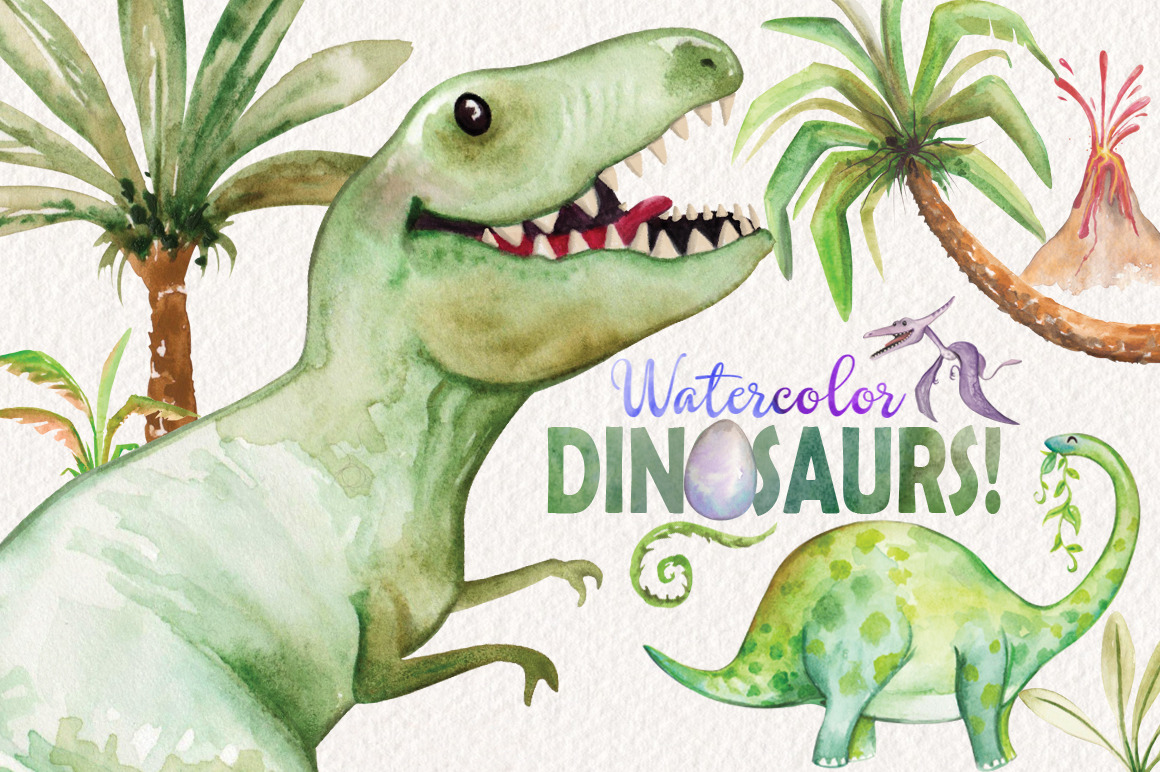 Watercolor Dinosaurs Elements, an Illustration by Dapper Dudell