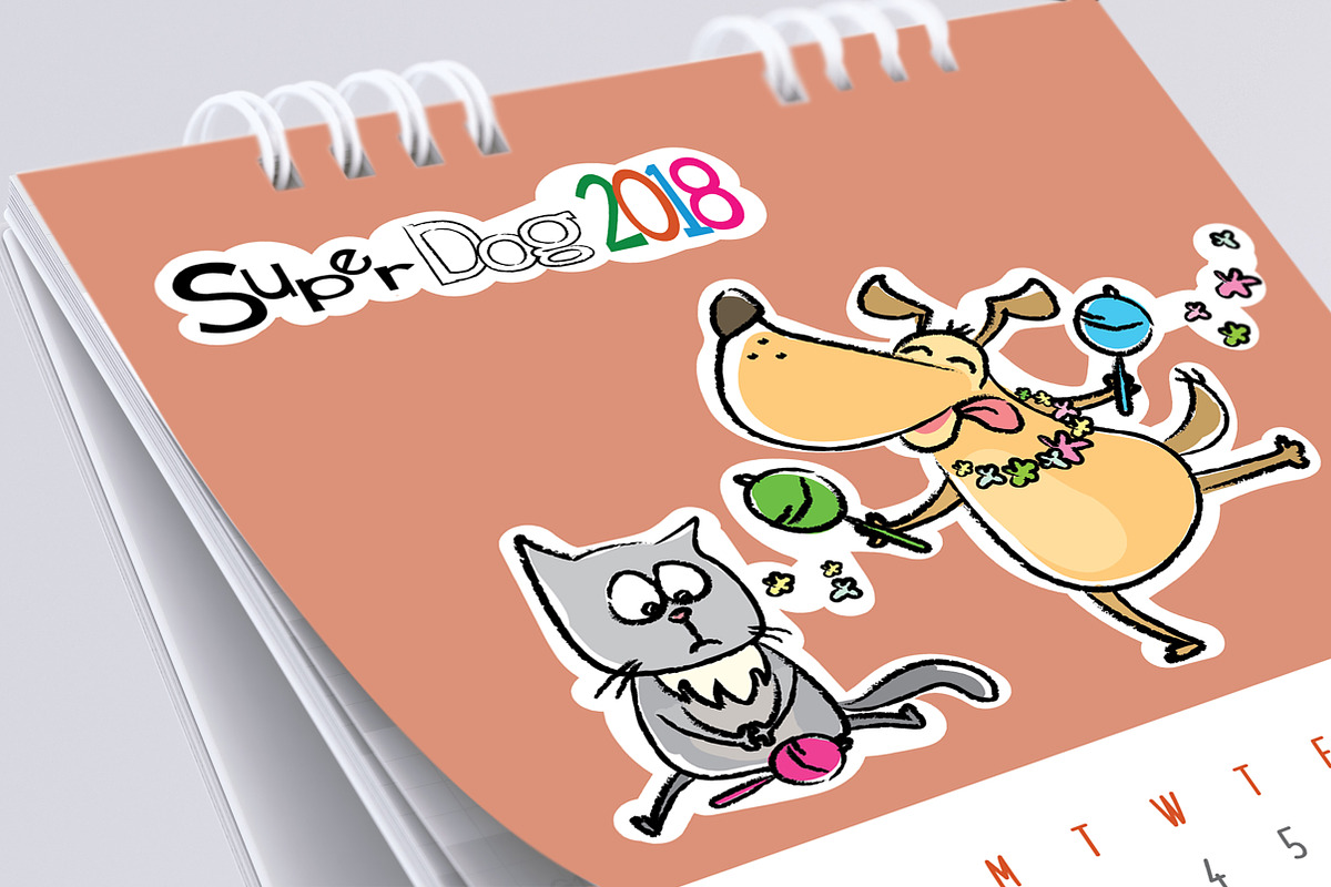 Cute funny dog calendar 2018, an Animal Illustration by naum_studio