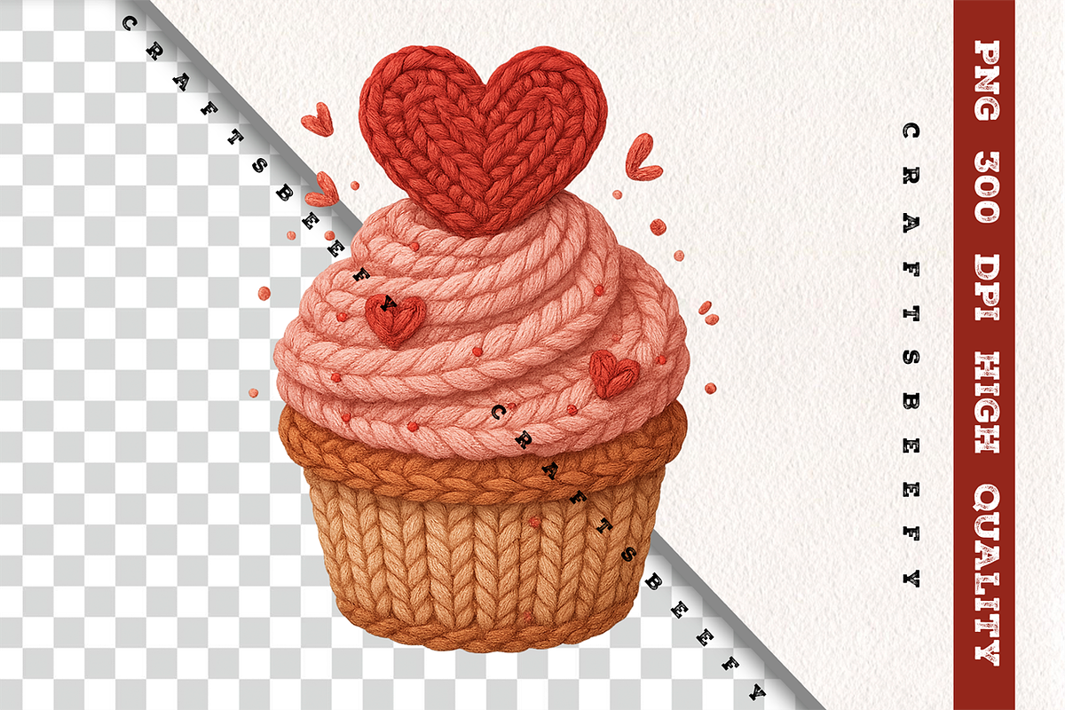 Faux Crochet Cupcake PNG Valentine