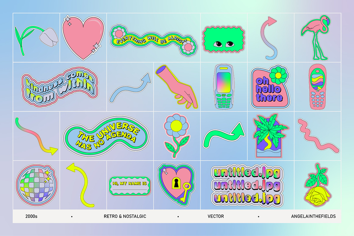 STICKERLAND 2000s Vector Set, an Object Graphic by angelainthefields