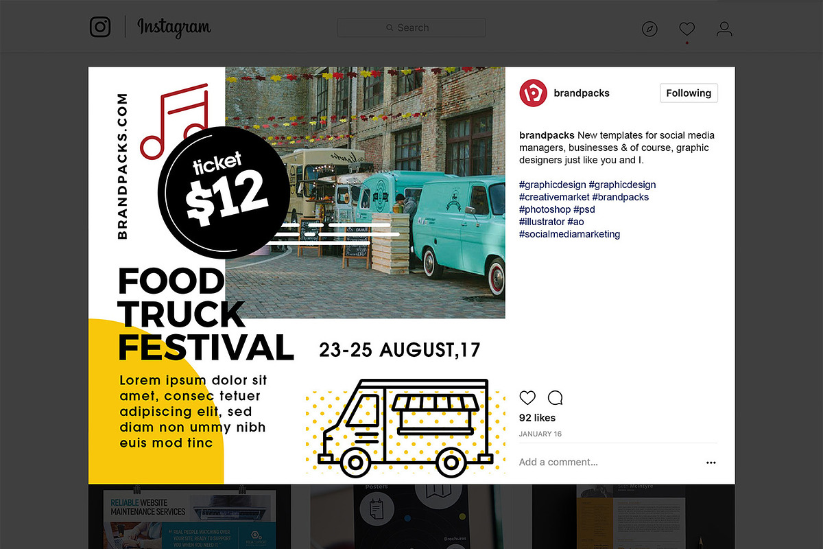 Food Truck Social Media Templates, a Social Media Template by BrandPacks