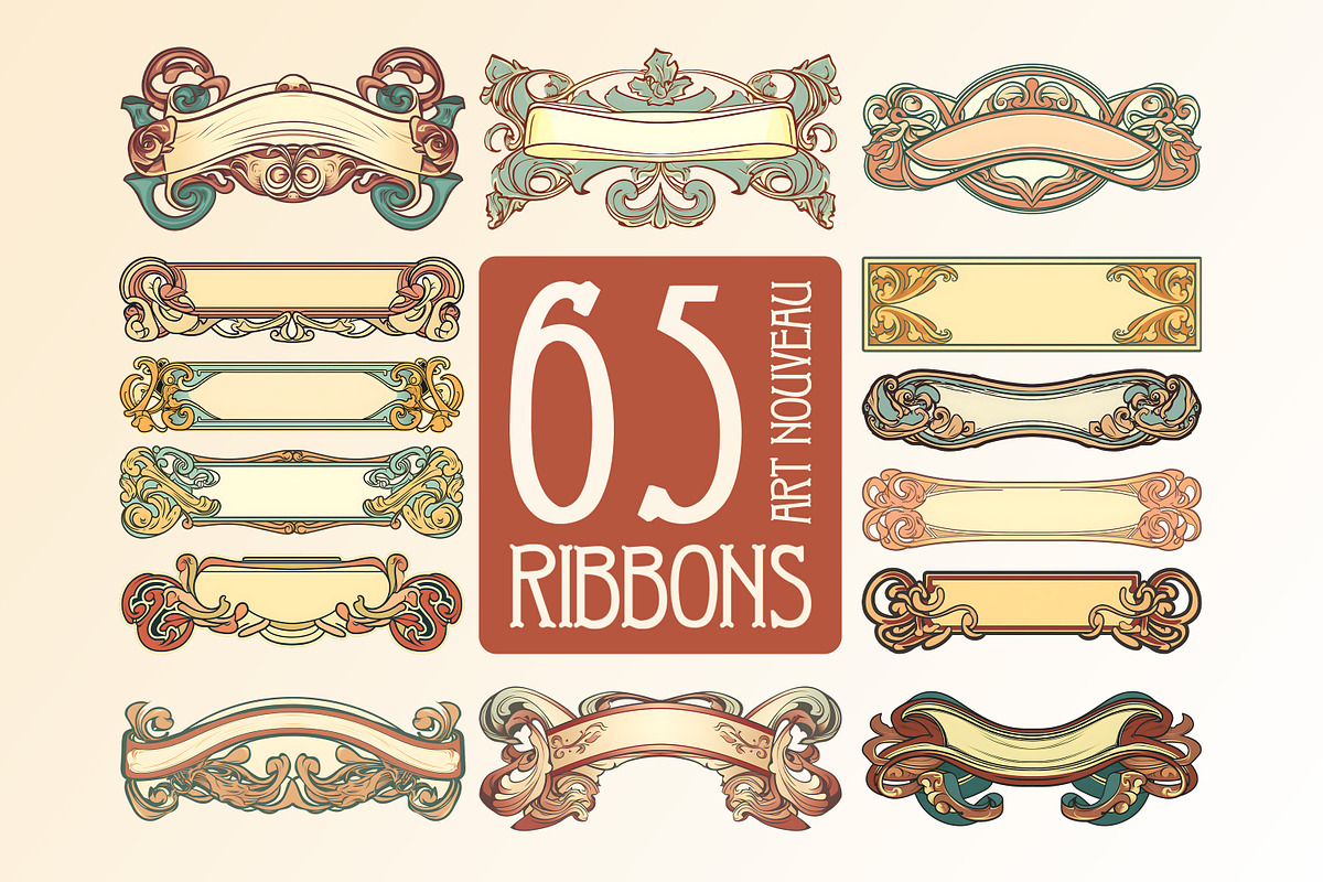 65 ribbons Art Nouveau, a Decorative Illustration by Stanislav Kharchevskyi