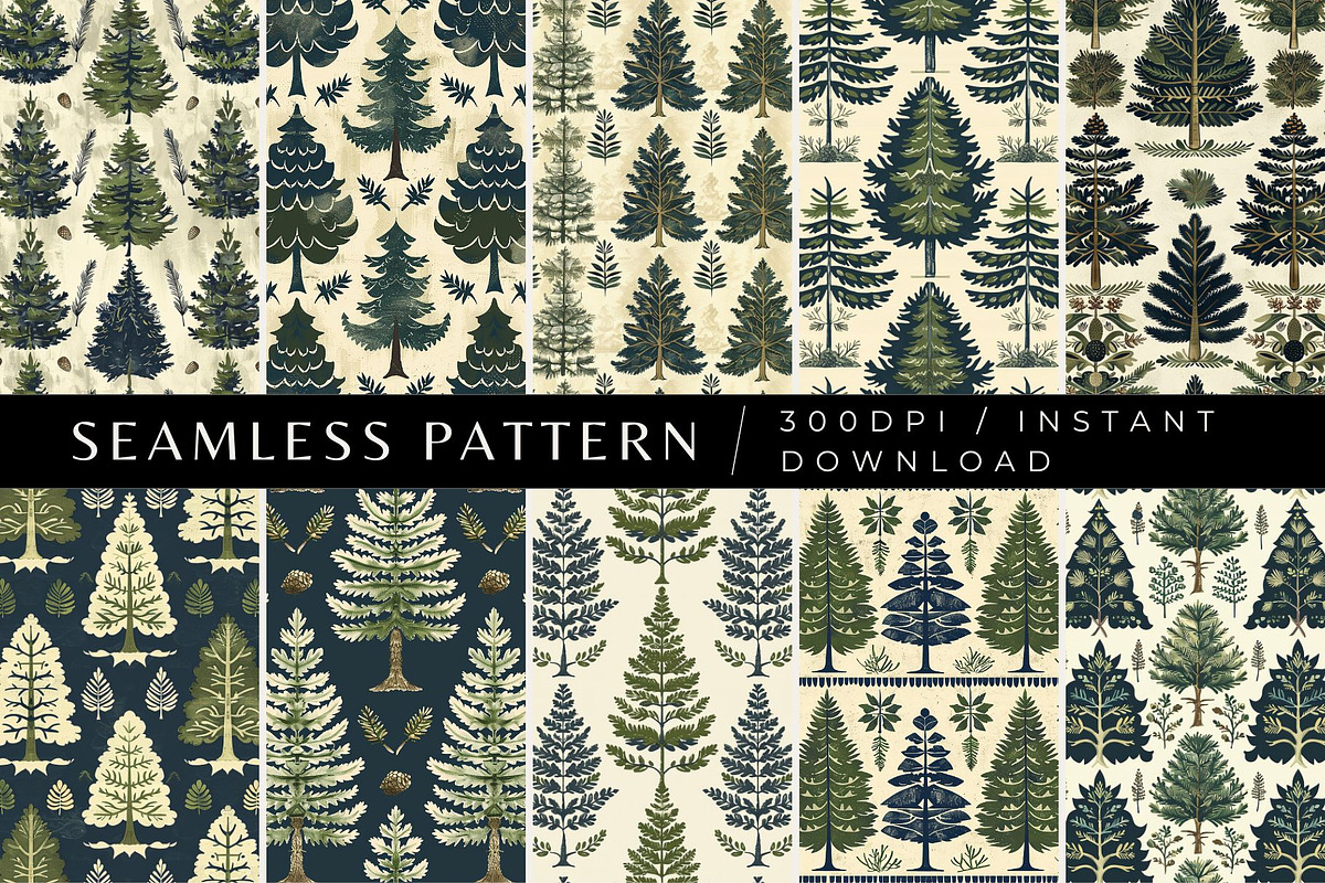 10 Evergreen Trees Seamless Patterns, a Pattern Graphic by Inknfolly ...