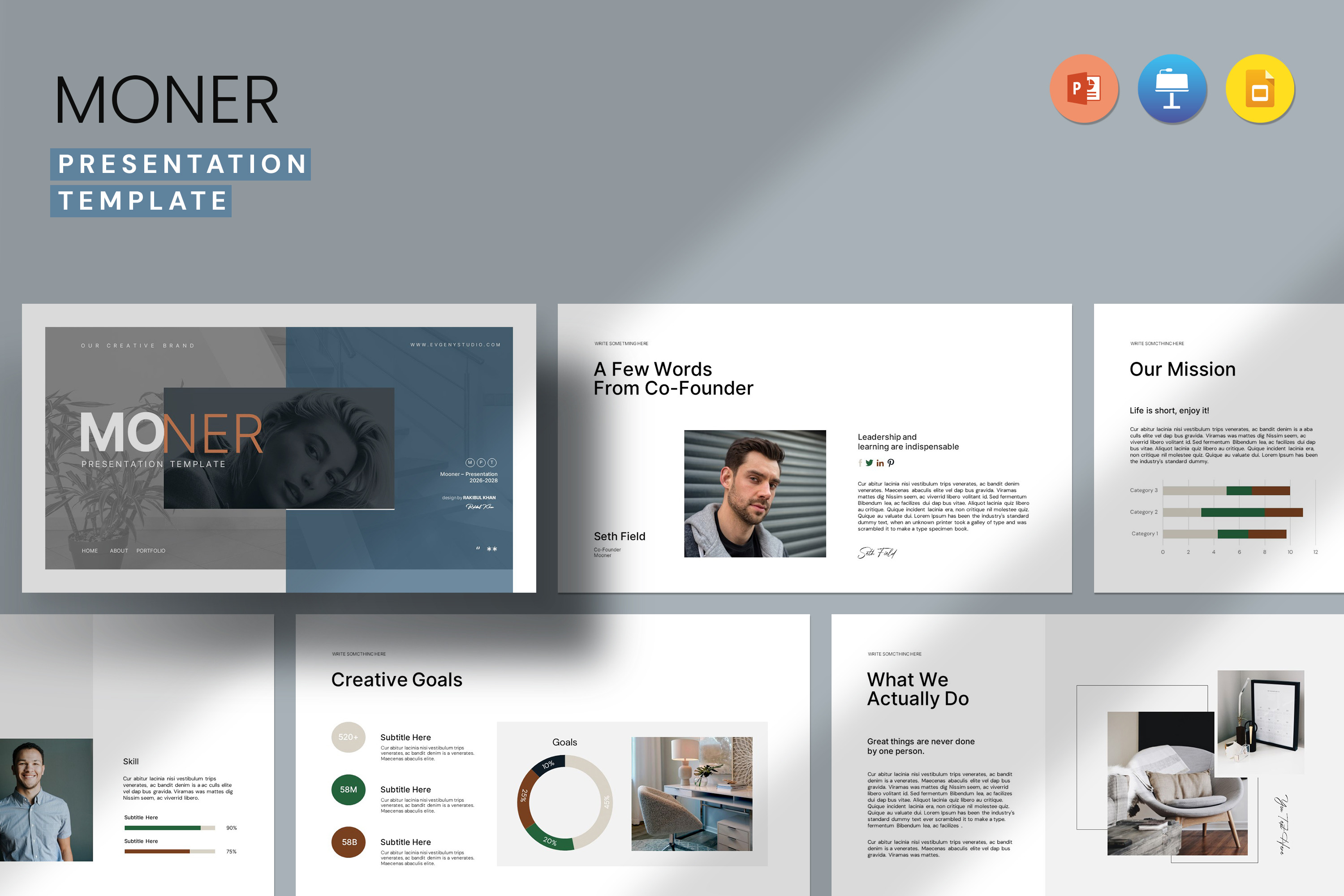 Moner PowerPoint Template, a Presentation Template by evgenystudio