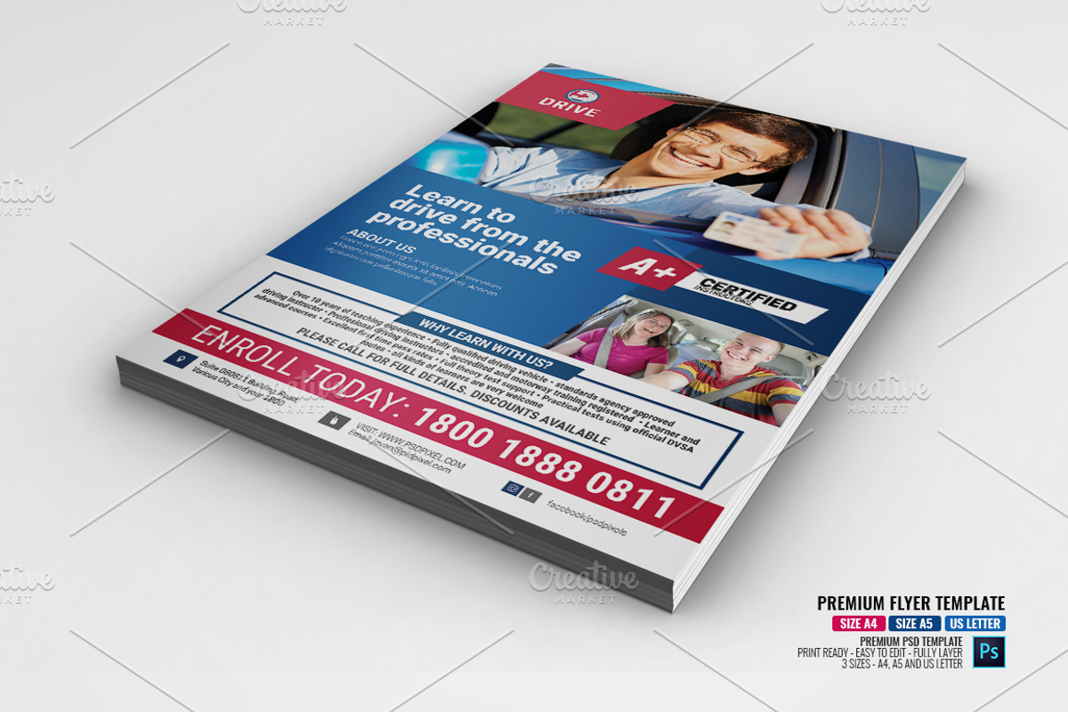 Learn to Drive Services Flyer, a Flyer Template by PSDPixel