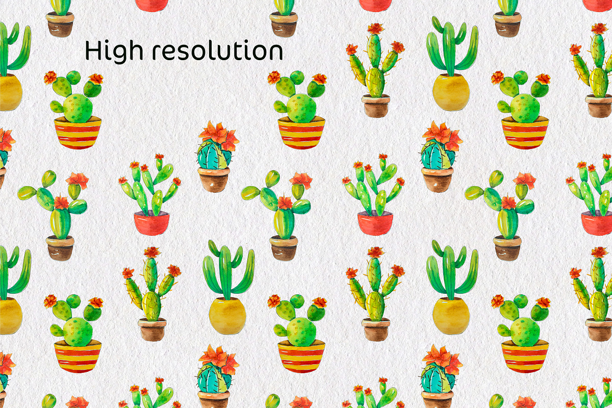 Cactus digital paper seamless pattern