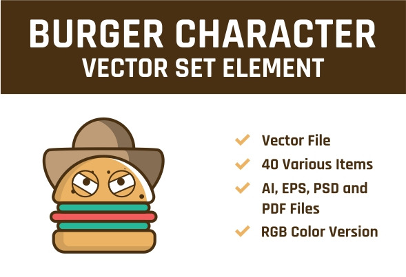 Burger Character Vector Set Element, a Graphic by PutraCetol Studio