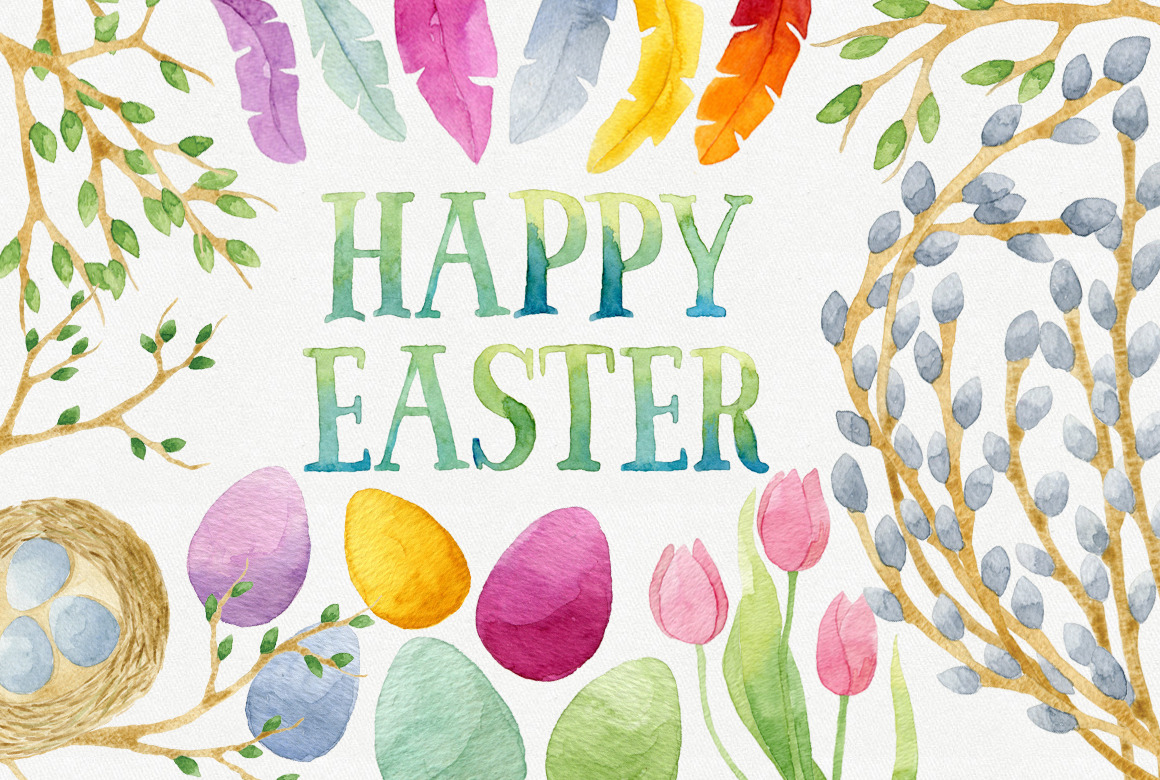 Easter Bundle 67 Watercolor Elements, an Illustration by Helga Wigandt