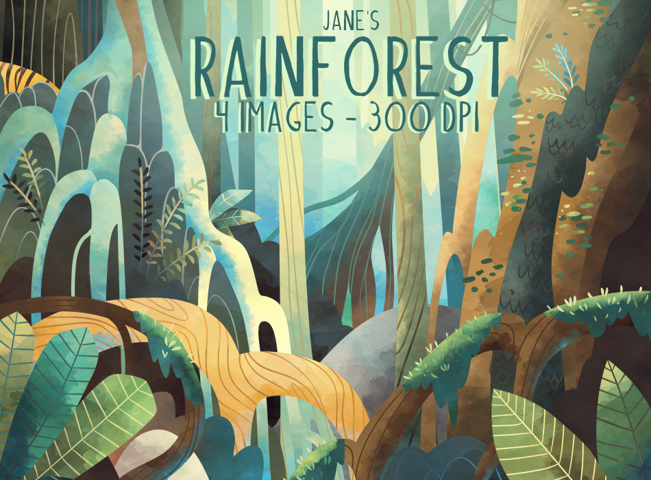 Watercolor Rainforest Clipart, an Illustration by DigitalArtsi