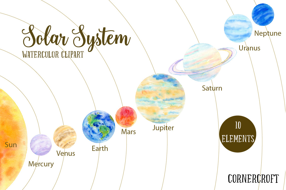 Watercolor Clipart Solar System, an Illustration by Corner Croft