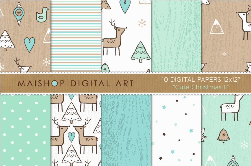 Digital Paper Cute Christmas Set 02, a Pattern Graphic by Maishop