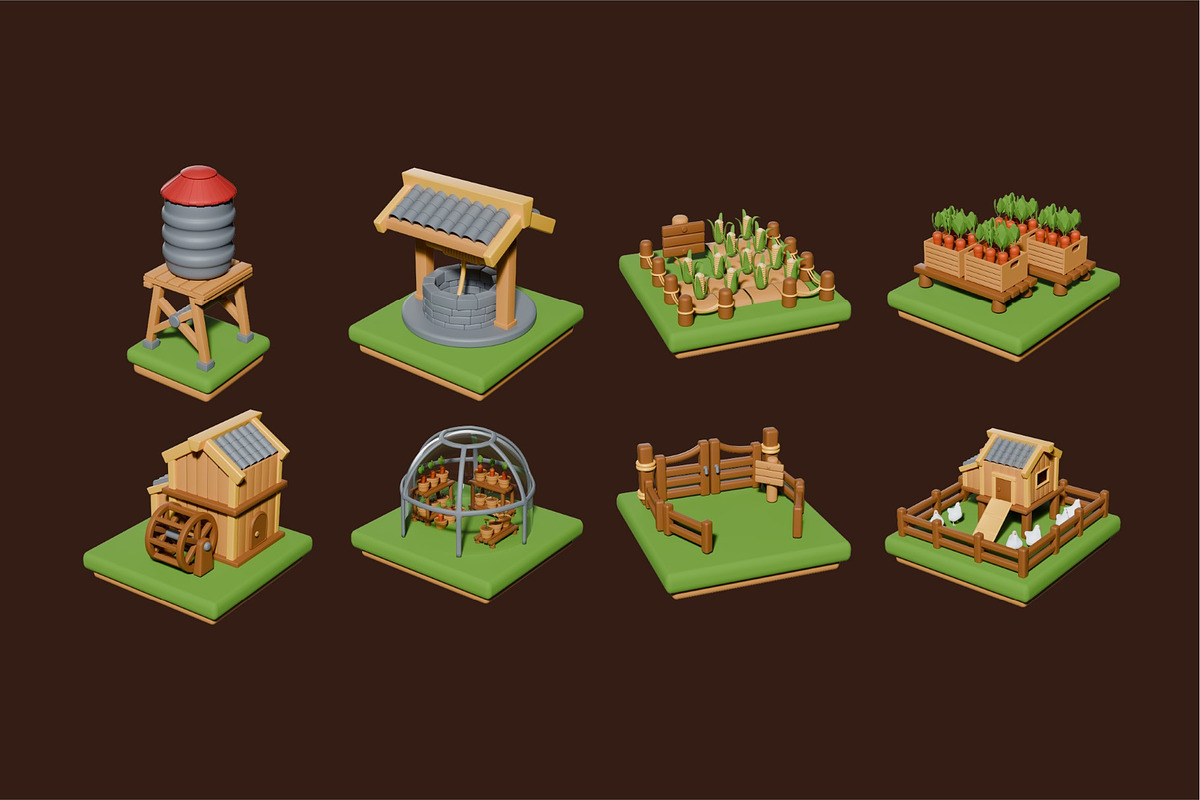 Agri Farm Isometric 3D Assets, an Object Illustration by graphicook