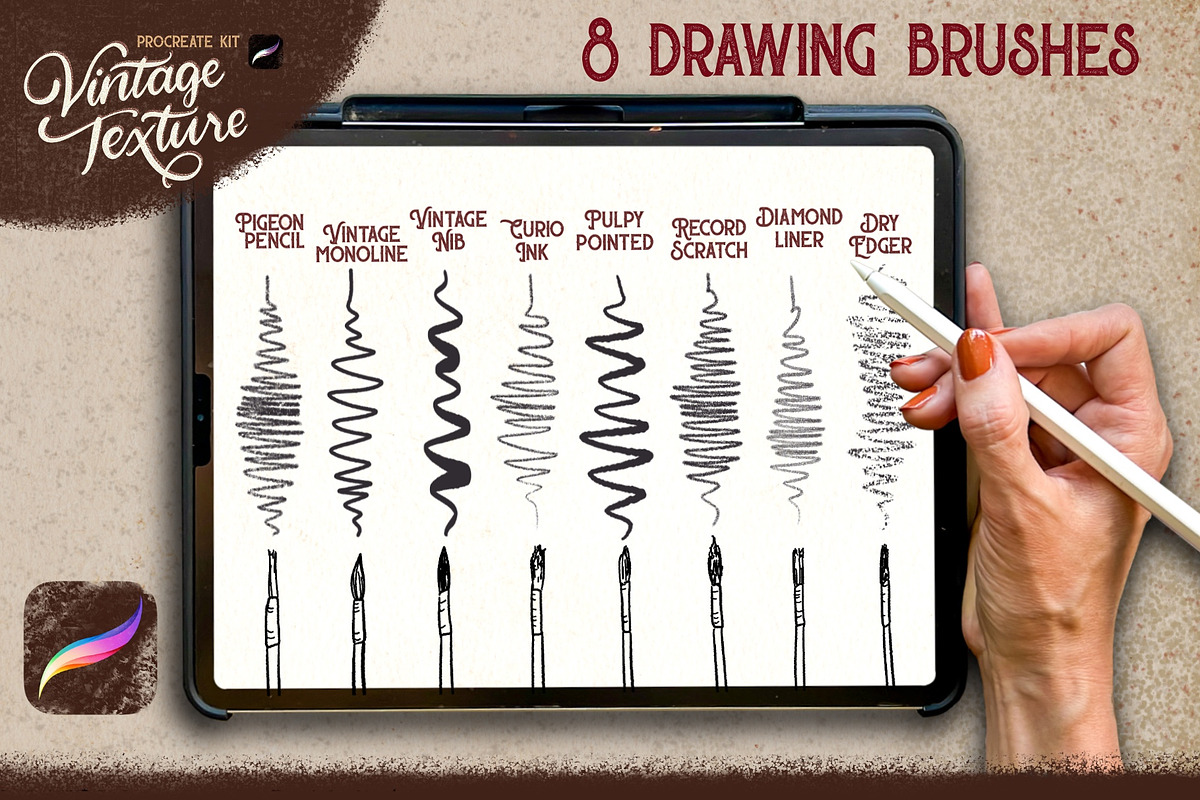 Vintage Texture Procreate Brush Kit, a Brush Add-On by The Pigeon Letters