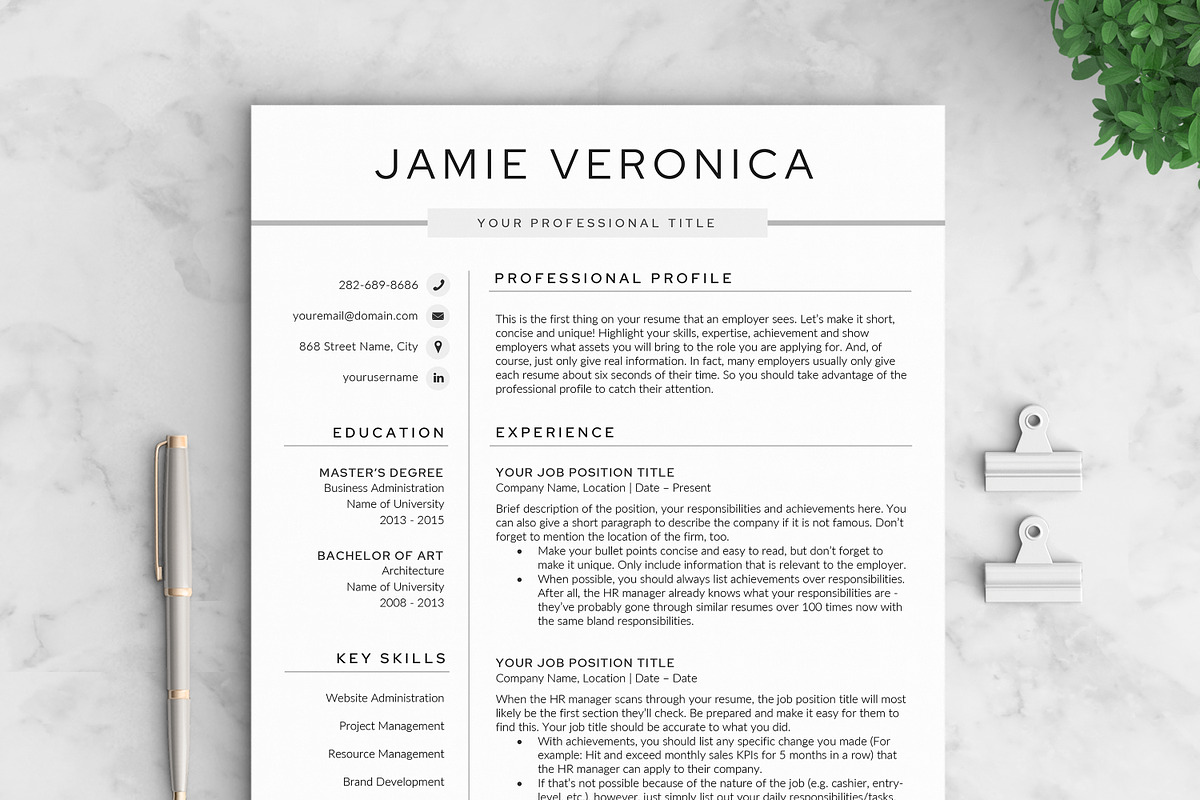 Resume/CV - The Jamie, a Resume Template by CreativeLandStudio